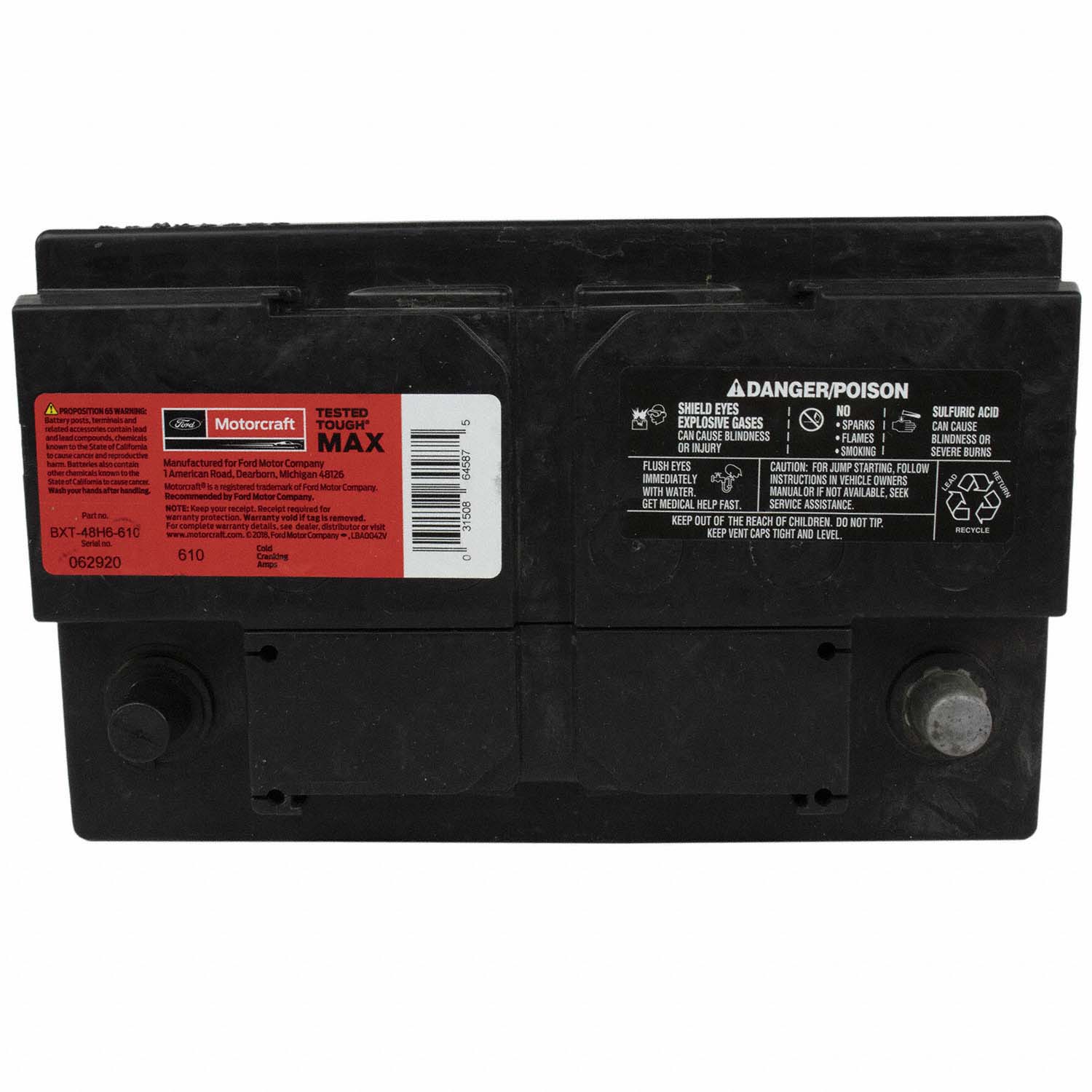 Motorcraft 610 CCA Group Size 48 Vehicle Battery BXT48H6610 | Parts ...