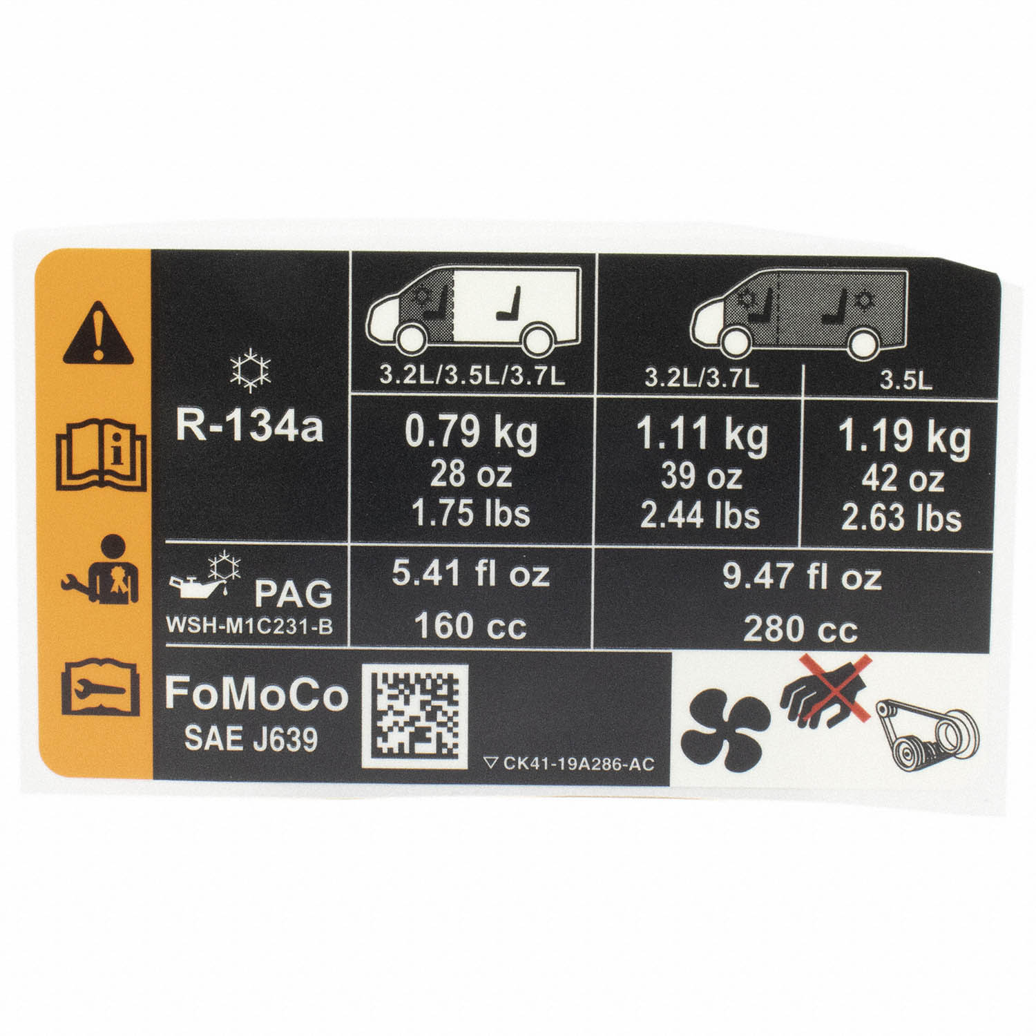AIR CONDITIONING (A/C) System Information Label Decal | Parts | Ford.com